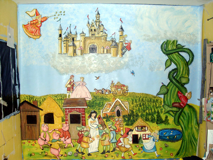 All Kids Murals - Fairy Tales Mural - Three Little Pigs, Rapunzel ...